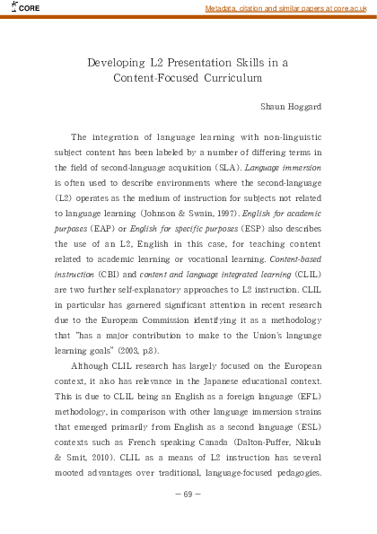 (PDF) Developing L2 Presentation Skills in a Content-Focused Curriculum