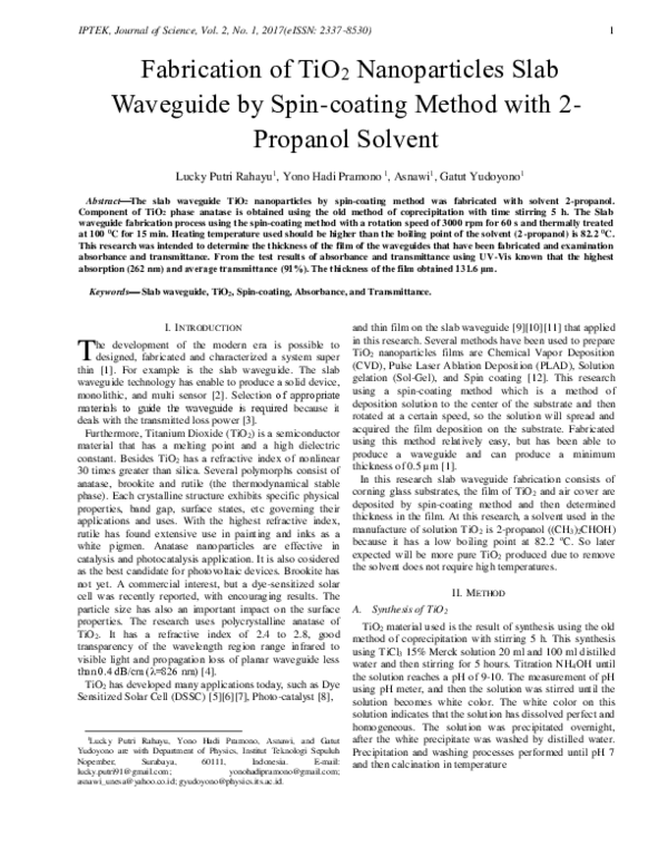 (PDF) Fabrication of TiO2 Nanoparticles Slab Waveguide by Spin-coating ...