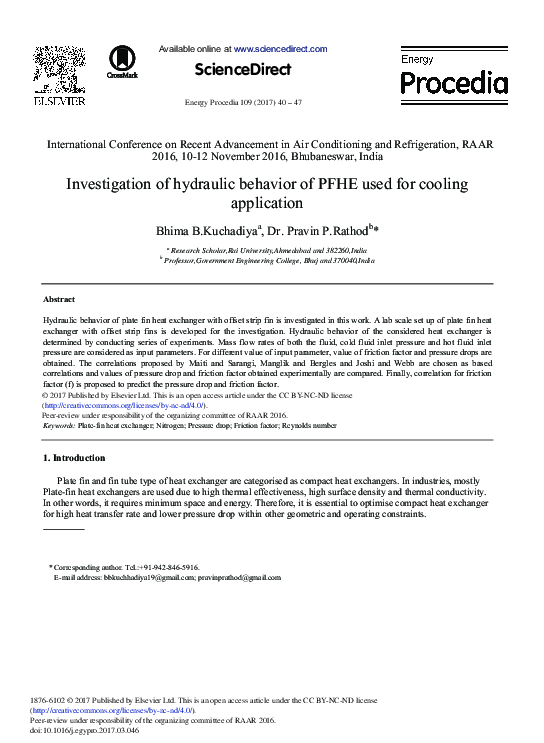 (PDF) Investigation of Hydraulic Behavior of PFHE Used for Cooling ...