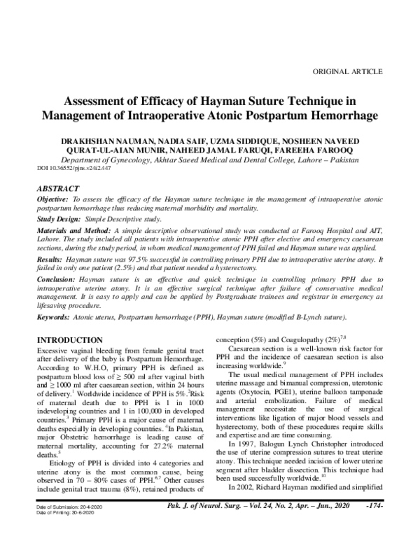 (PDF) Assessment of Efficacy of Hayman Suture Technique in Management ...
