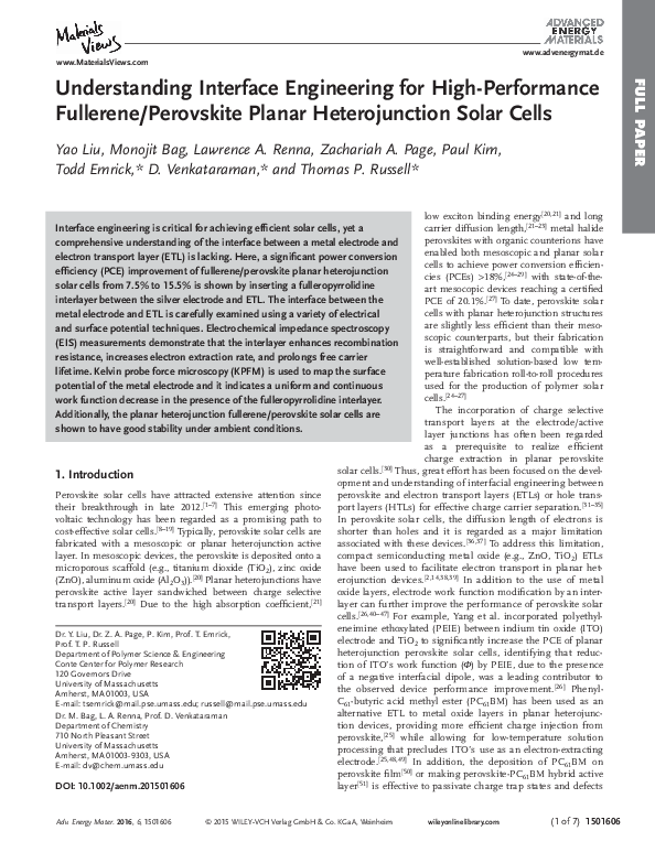 (PDF) Understanding Interface Engineering for High-Performance Fullerene/Perovskite Planar ...