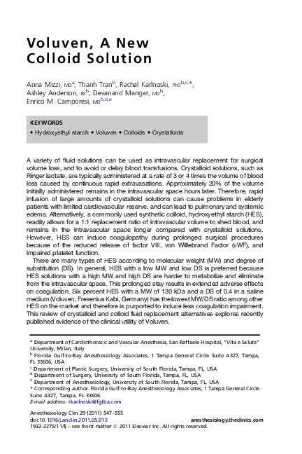(PDF) Clinical Utility of Voluven in Intravascular Fluid Replacement