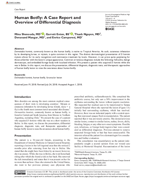 (PDF) Human Botfly: A Case Report and Overview of Differential Diagnosis