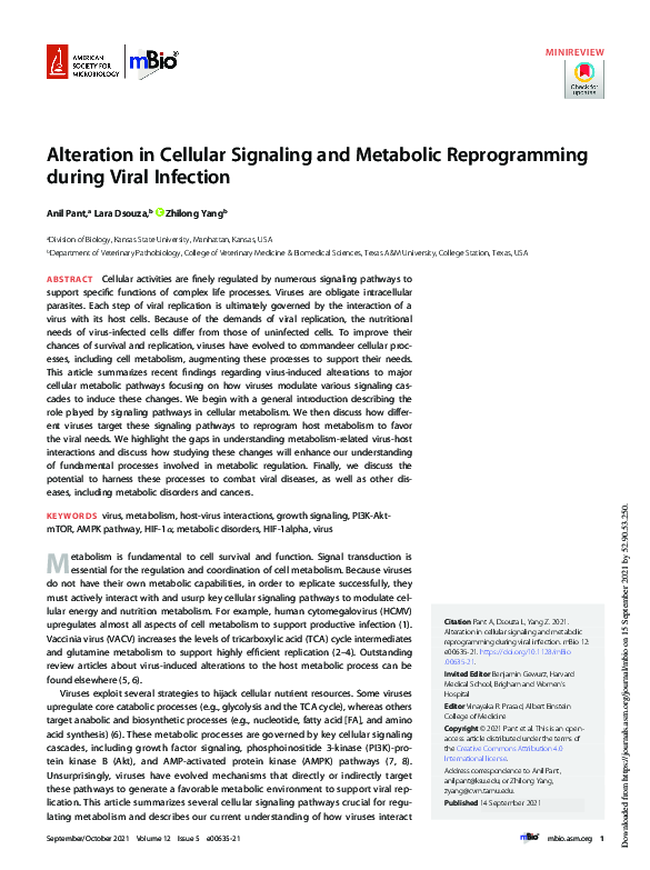 (PDF) Alteration in Cellular Signaling and Metabolic Reprogramming during Viral Infection