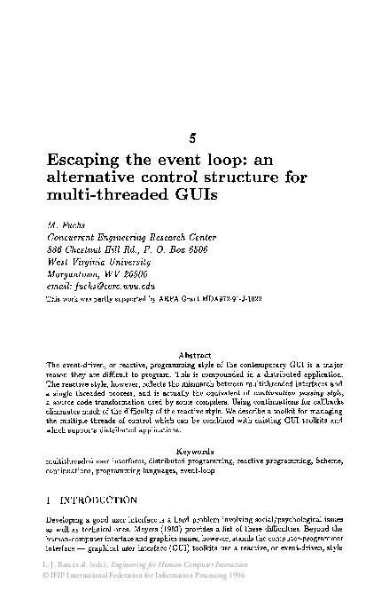 Pdf Escaping The Event Loop An Alternative Control Structure For Multi Threaded Guis