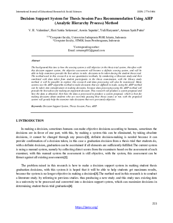 (PDF) Decision Support System for Thesis Session Pass Recommendation Using AHP (Analytic ...