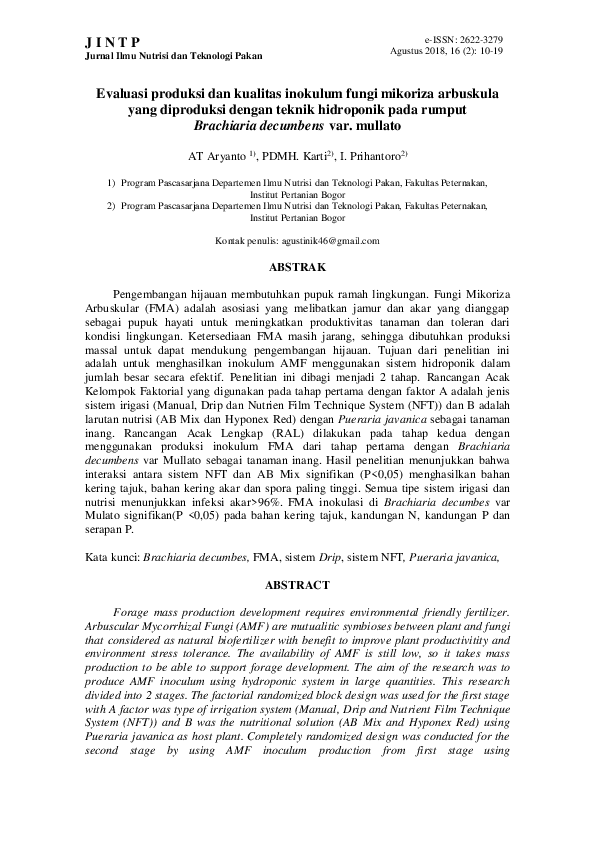 (PDF) Evaluasi produksi dan kualitas inokulum fungi mikoriza arbuskula ...