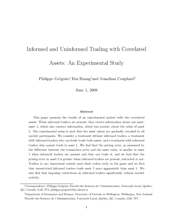 (PDF) Informed and Uninformed Trading With Correlated Assets: An ...