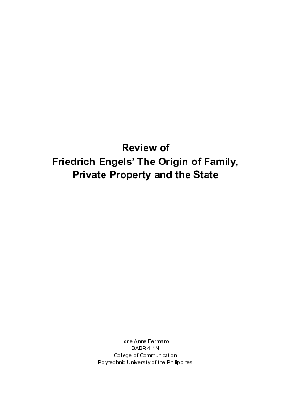 Review of Friedrich Engels’ The Origin of Family, Private Property and ...
