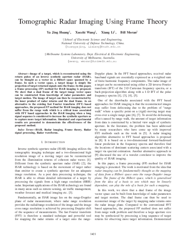 (PDF) Tomographic radar imaging using frame theory