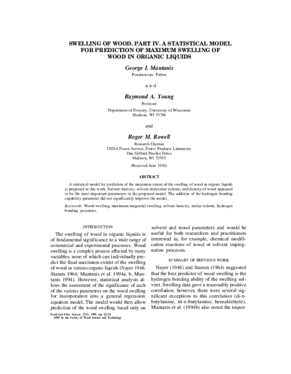 (PDF) Swelling of wood. Part IV. A statistical model for prediction of ...