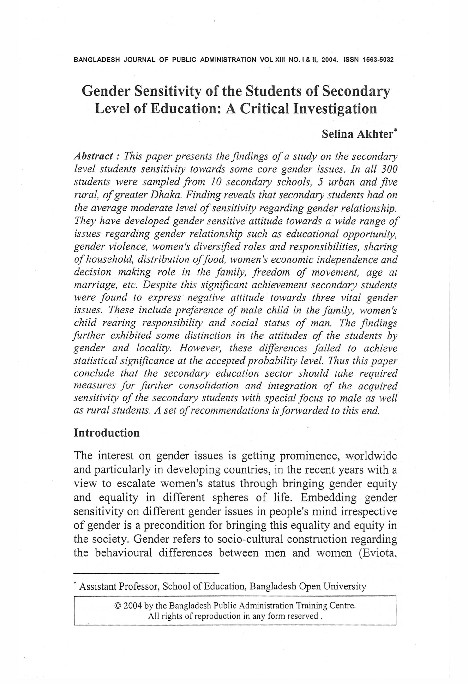(PDF) Gender Sensitivity of the Students of Secondary Level of Education