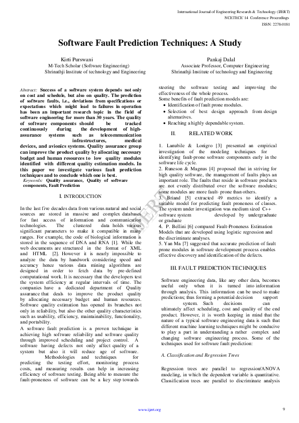 (PDF) Software Fault Prediction Techniques: A Study