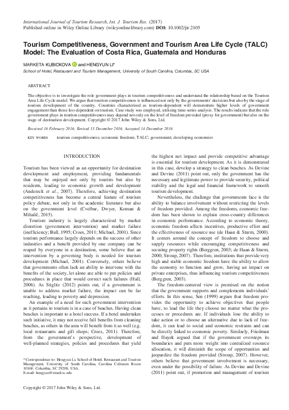 (PDF) Tourism Competitiveness, Government and Tourism Area Life Cycle ...
