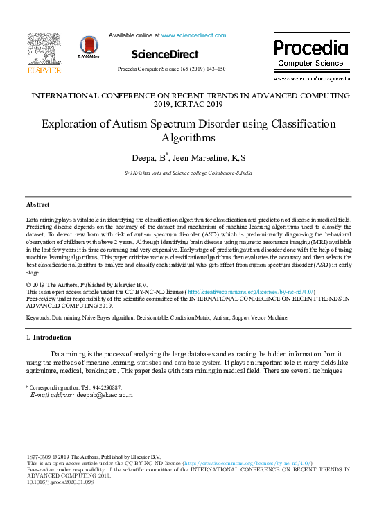 Pdf Classifying Autism Spectrum Disorder With Ml 4569