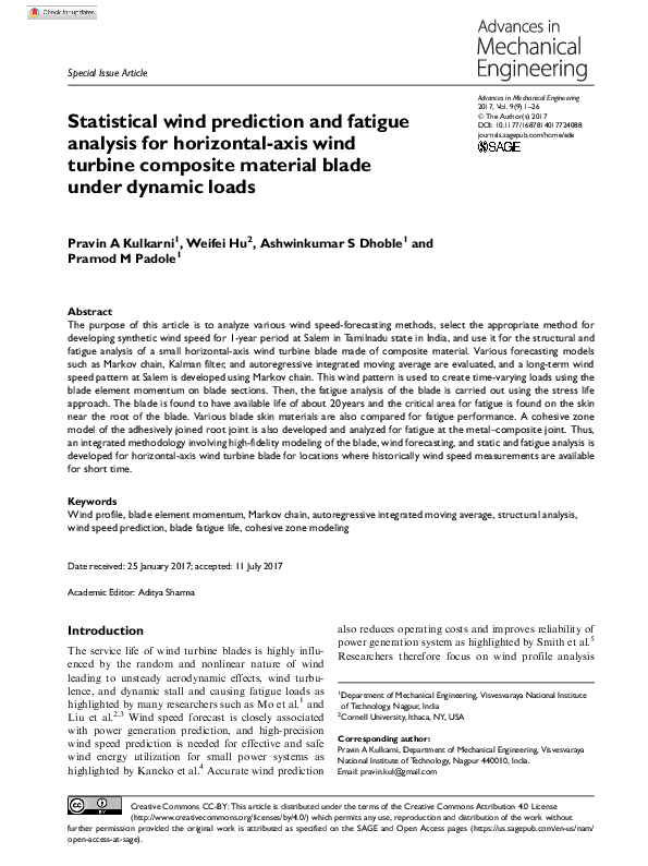 Pdf Statistical Wind Prediction And Fatigue Analysis For Horizontal Axis Wind Turbine