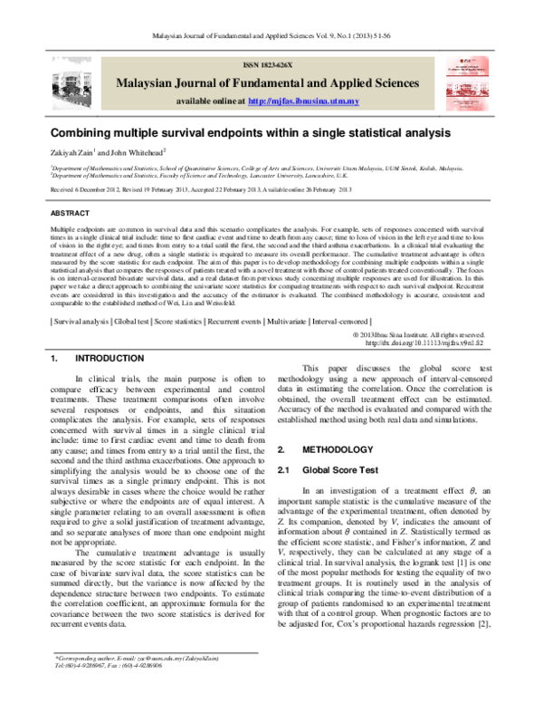 Pdf Combining Multiple Survival Endpoints Within A Single Statistical Analysis Zakiyah Zain