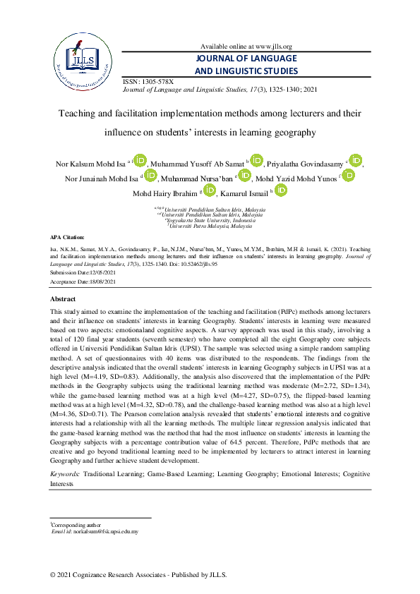 (PDF) Teaching and facilitation implementation methods among lecturers and their influence on ...