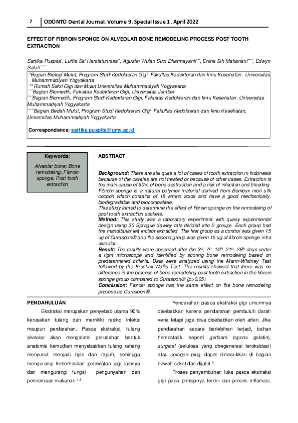 (PDF) Effect of Fibroin Sponge on Alveolar Bone Remodeling Process Post ...