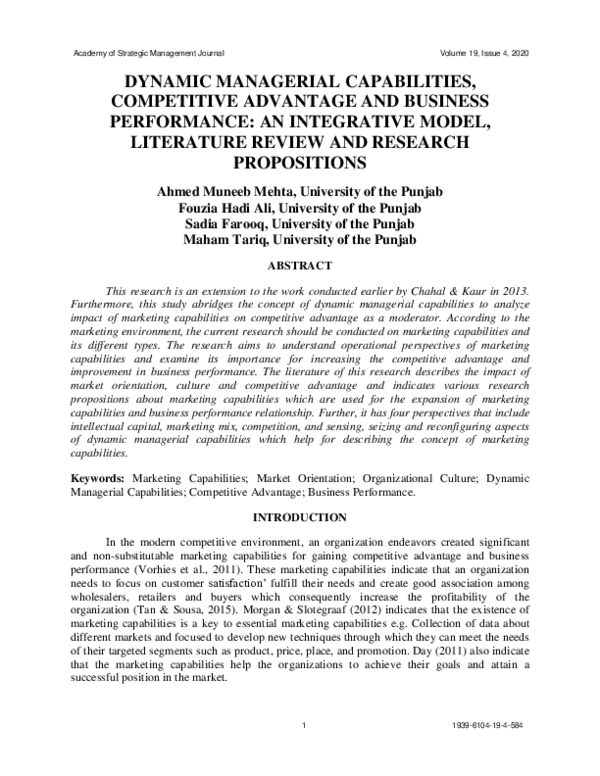 (PDF) Dynamic Managerial Capabilities, Competitive Advantage and Business Performance: An ...