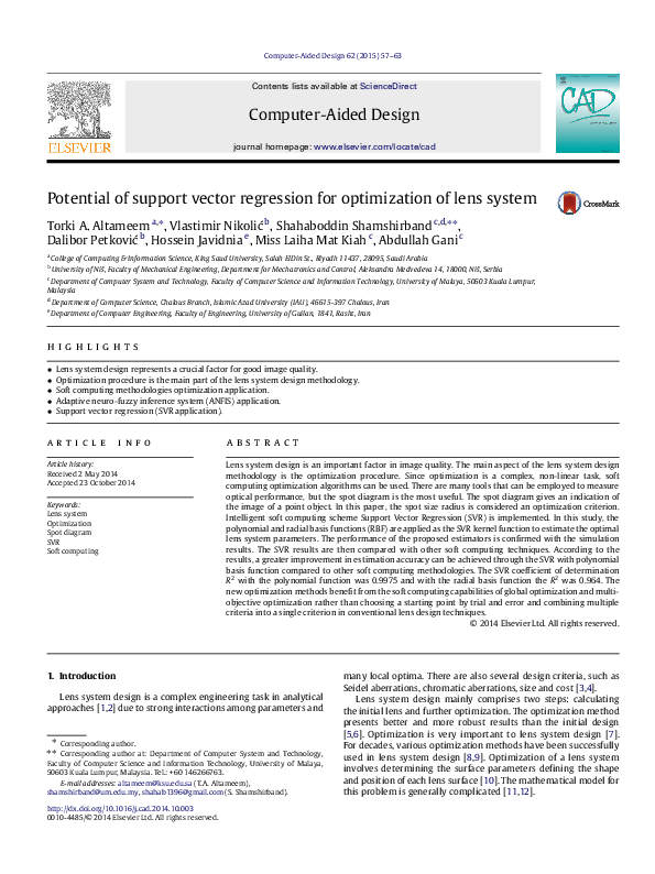 (PDF) Potential of support vector regression for optimization of lens system