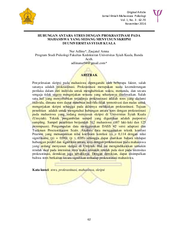 (PDF) Hubungan Antara Stres Dengan Prokrastinasi Pada Mahasiswa Yang Sedang Menyusun Skripsi DI ...