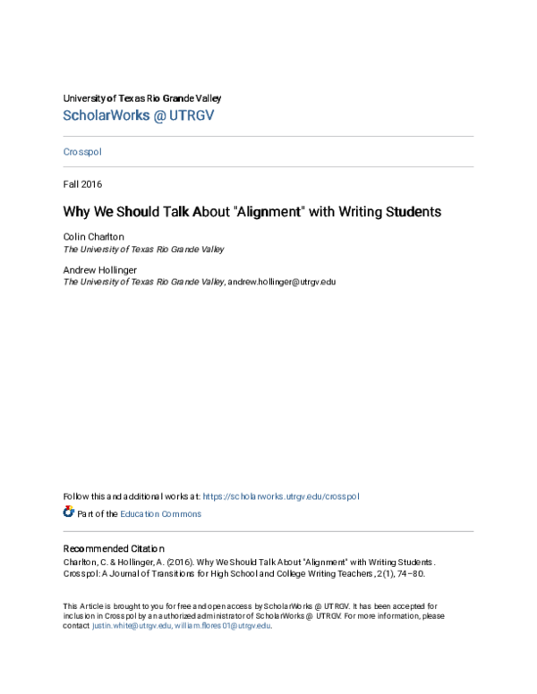 (PDF) Why We Should Talk About Alignment with Writing Students