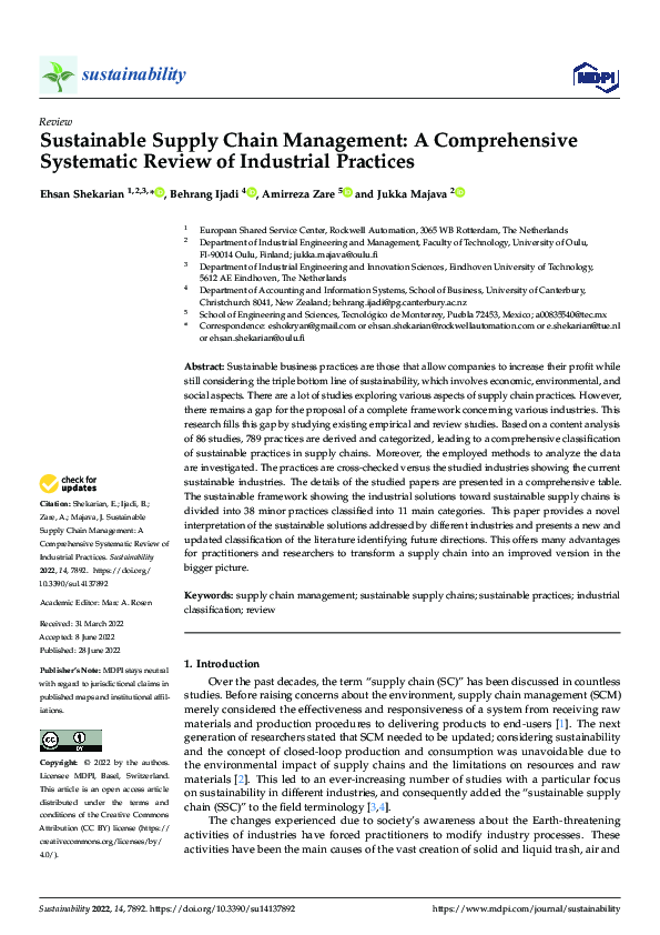 (PDF) Sustainable Supply Chain Management: A Comprehensive Systematic Review of Industrial ...