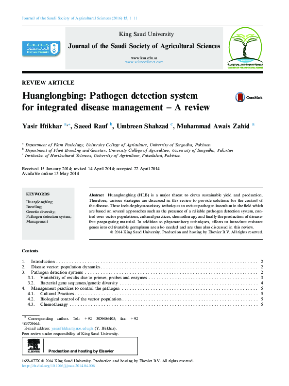(PDF) Huanglongbing: Pathogen detection system for integrated disease ...