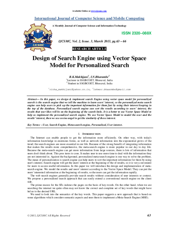 (PDF) Design of Search Engine using Vector Space Model for Personalized ...