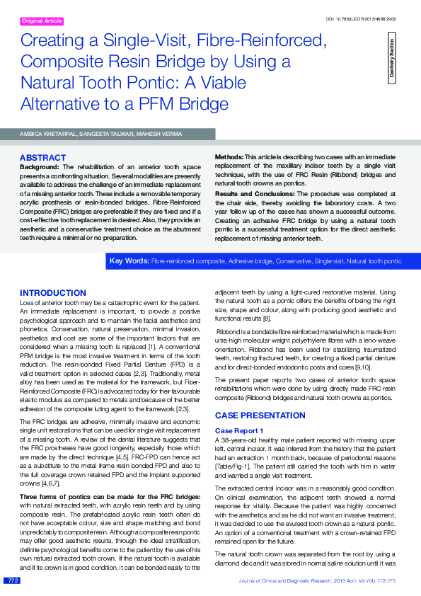 (PDF) Creating a Single-Visit, Fibre-Reinforced, Composite Resin Bridge ...