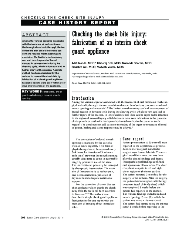 (PDF) Checking the cheek bite injury: fabrication of an interim cheek ...