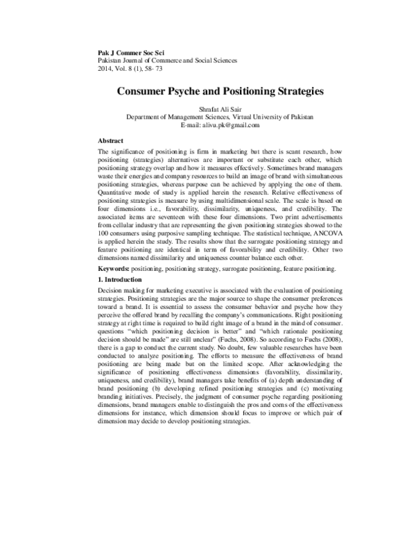 (PDF) Consumer Psyche and Positioning Strategies