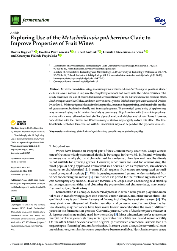 (PDF) Exploring Use of the Metschnikowia pulcherrima Clade to Improve ...