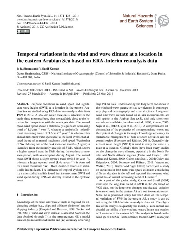 (PDF) Temporal variations in the wind and wave climate at a location in ...