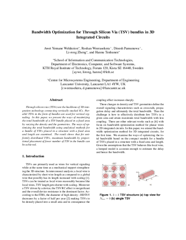 (PDF) Bandwidth optimization for through silicon via (TSV) bundles in 3D integrated circuits ...