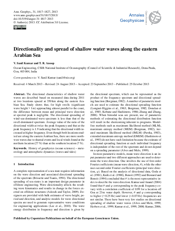 (PDF) Directionality and spread of shallow water waves along the ...