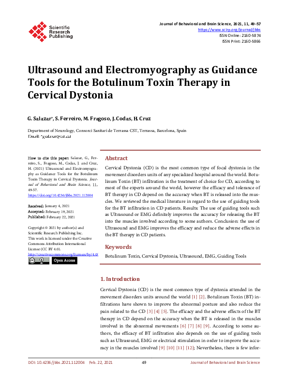 (PDF) Ultrasound and Electromyography as Guidance Tools for the Botulinum Toxin Therapy in ...