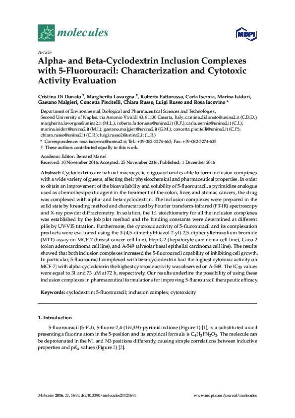 (PDF) Alpha- and Beta-Cyclodextrin Inclusion Complexes with 5 ...