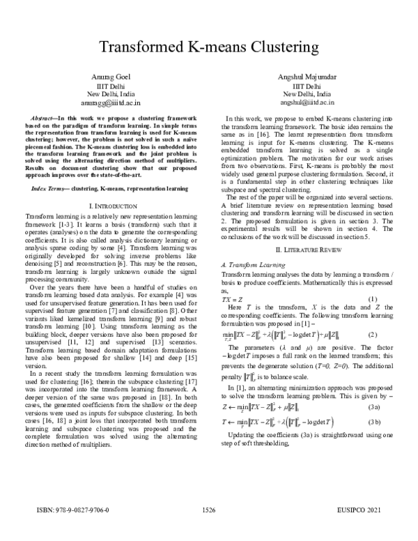 (PDF) Transformed K-means Clustering