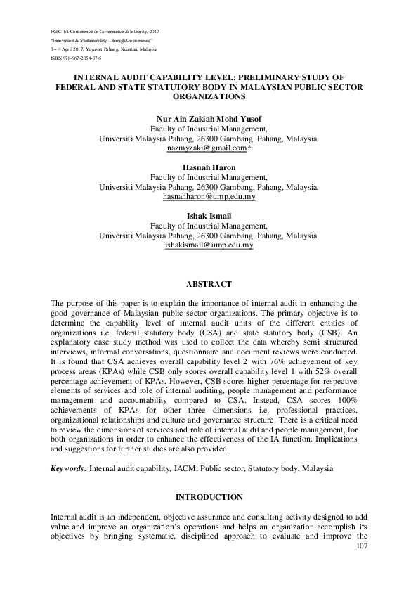 (PDF) Internal Audit Capability Level: Preliminary Study of Federal and ...