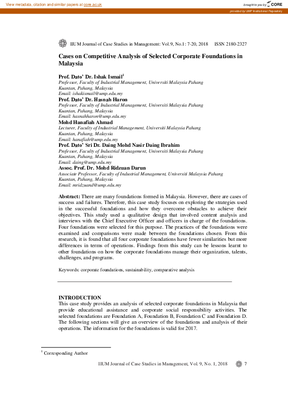 (PDF) Cases on Competitive Analysis of Selected Corporate Foundations ...