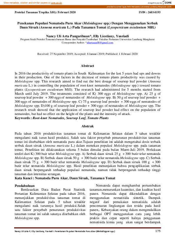 (PDF) Penekanan Populasi Nematoda Puru Akar (Meloidogyne spp.) Dengan ...