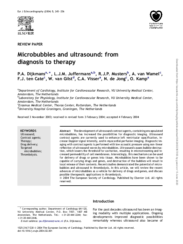(PDF) Microbubbles and ultrasound: from diagnosis to therapy | Otto ...