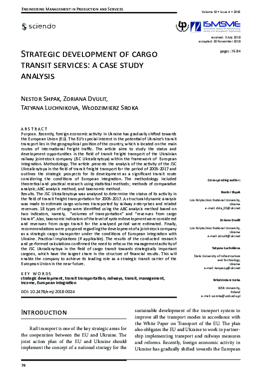 Strategic development of cargo transit services: a case study analysis