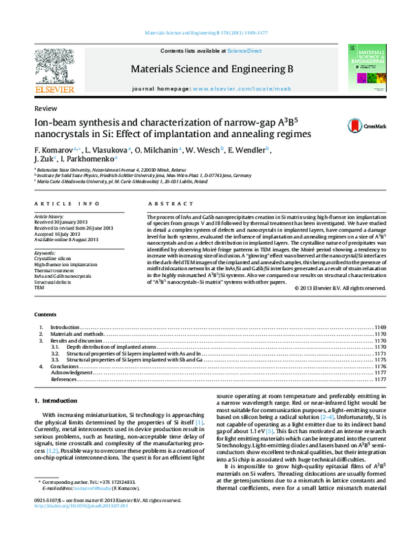 Pdf Ion Beam Synthesis And Characterization Of Narrow Gap A3b5 Nanocrystals In Si Effect Of