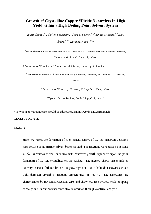 (PDF) Growth of Crystalline Copper Silicide Nanowires in High Yield ...