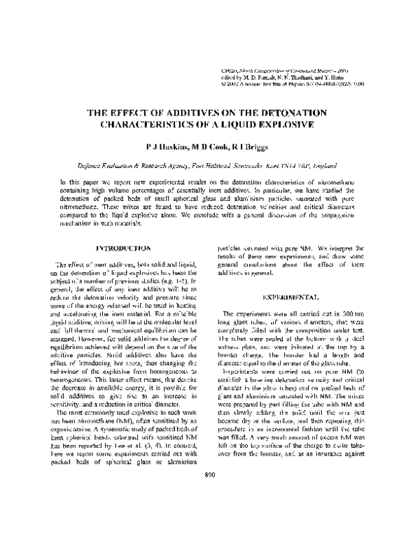 (PDF) The Effect of Additives on the Detonation Characteristics of a ...