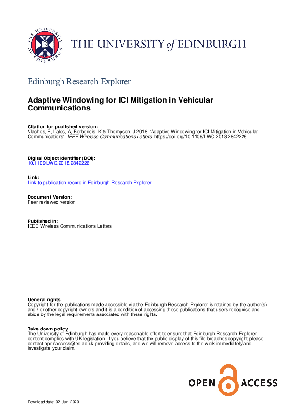 (PDF) Adaptive Windowing for ICI Mitigation in Vehicular Communications