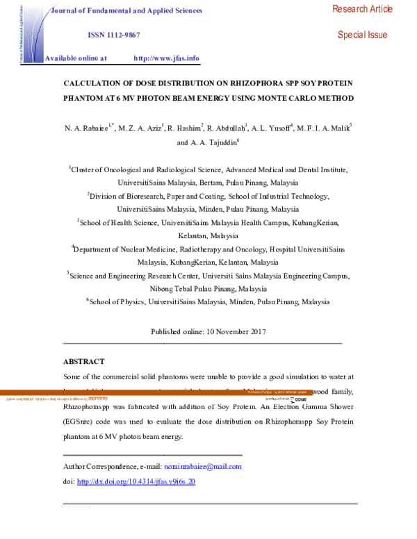 (PDF) Calculation of dose distribution on Rhizophora spp soy protein ...